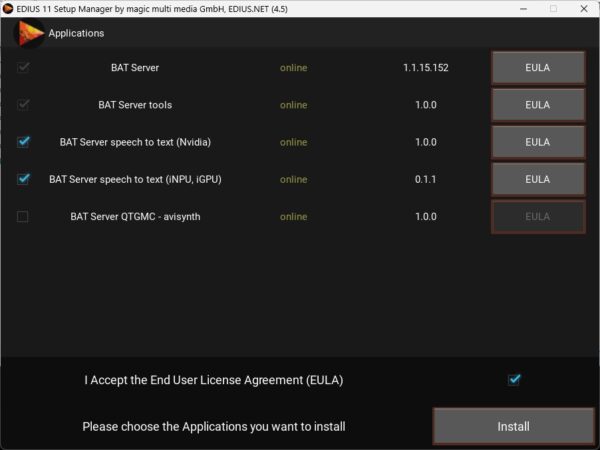 「BAT Server QTGMC – avisynth」よく分からなかったのでチェックを入れずに「BAT Server speeck to ...